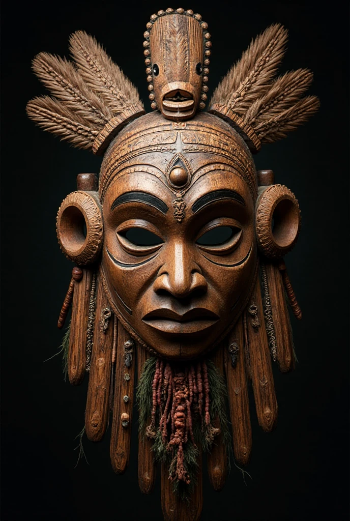 Shamanic wooden mask with ancestral power, artfully carved totem ...