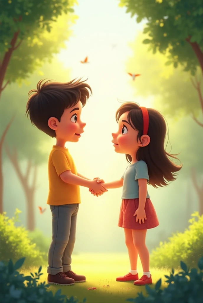 Cartoon style animation of two friends forgiving each other with a ...