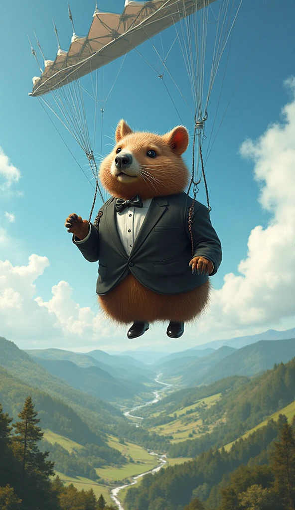 A wombat in a, suit flies on a paraplane - SeaArt AI