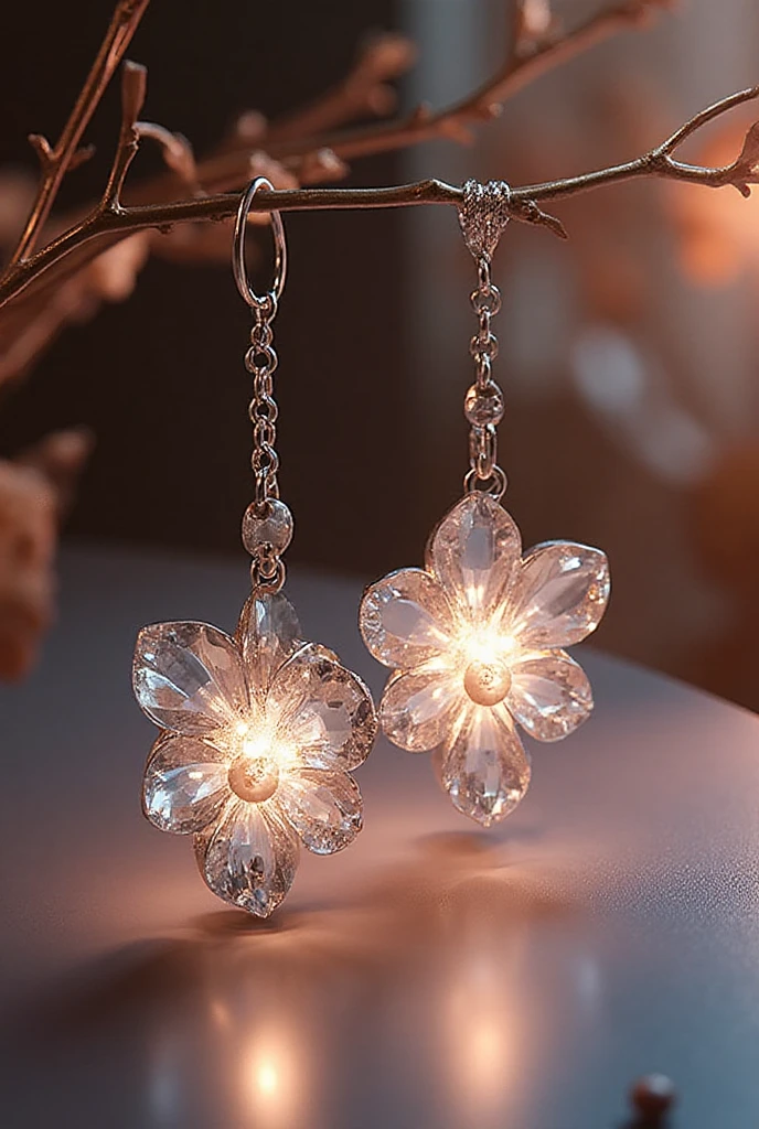 A pair of elegant hanging earrings shaped like delicate blooming ...