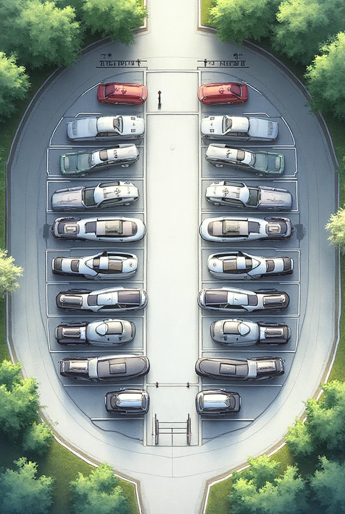 Draw me a layout diagram of parking 100 auto cars in elliptical area ...