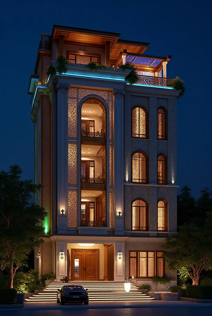 Ultrarealistic luxurious vertical villa in Dhaka at night, 7 - SeaArt AI