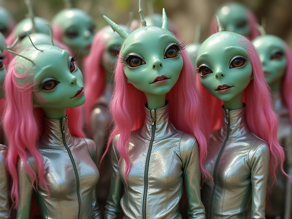 "A group of about 15 aliens posing for a fun selfie made with a 0 ...
