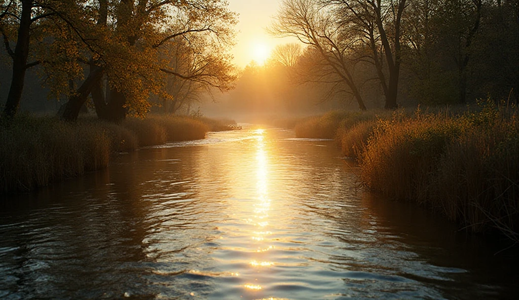 Time:early in the morning , just after dawn . The golden light filters ...
