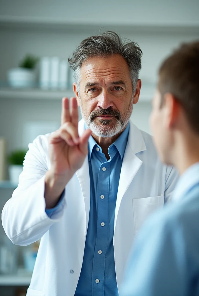 Portrait of a urologist in a white coat, serious facial expression ...