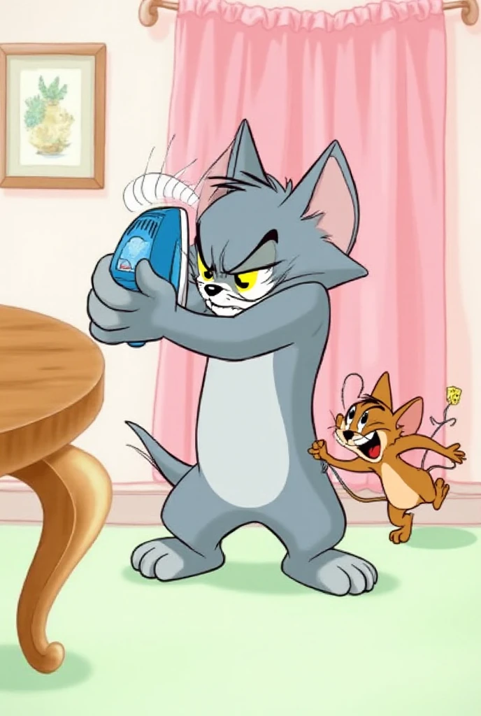 A cartoon illustration in the style of classic Tom and Jerry animation ...