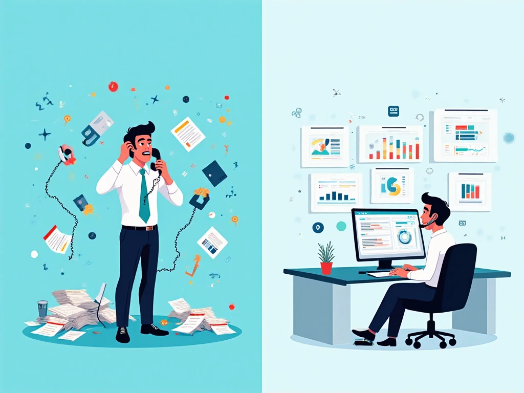 Realistic. On the left: a stressed sales manager holding a phone ...