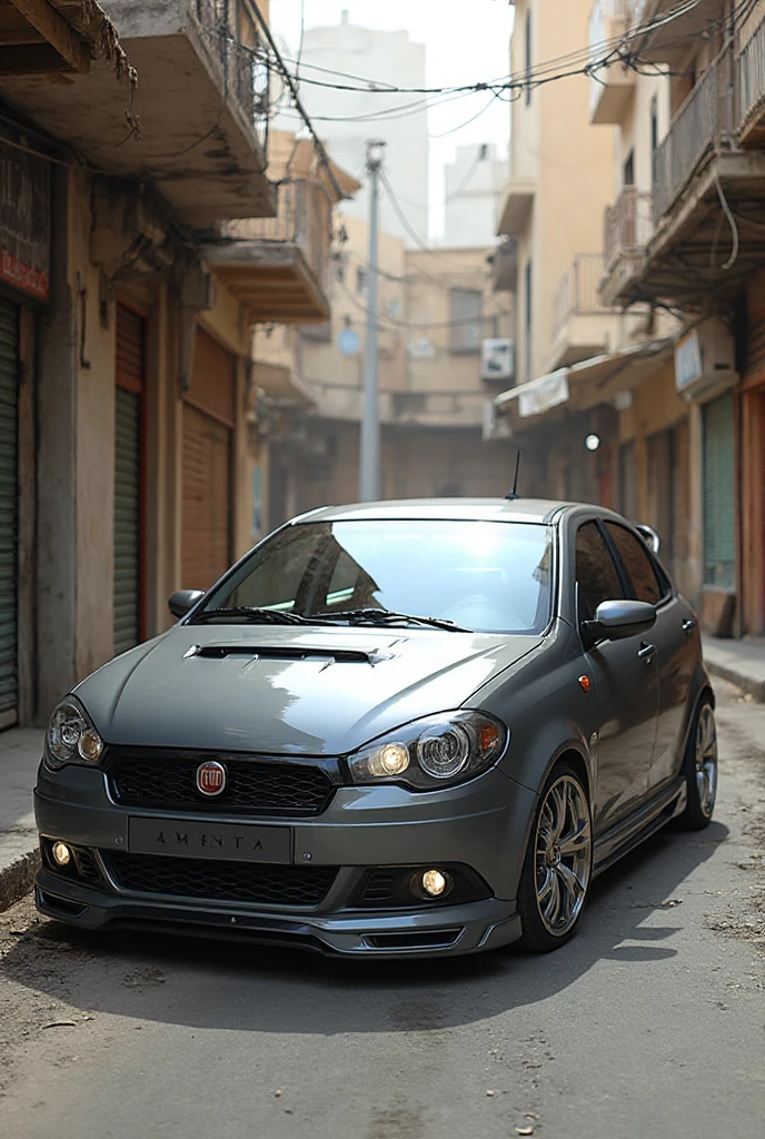 A realistic photo of a modified Fiat Tempra car, metallic gray color ...