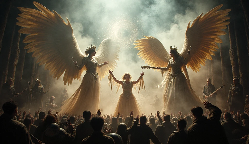 Create an epic Rock Opera scene depicting a dramatic battle between ...