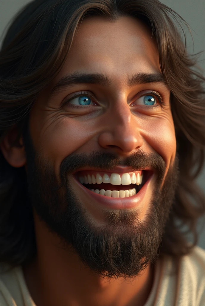Create a realistic image of the face of Jesus Christ looking into the ...