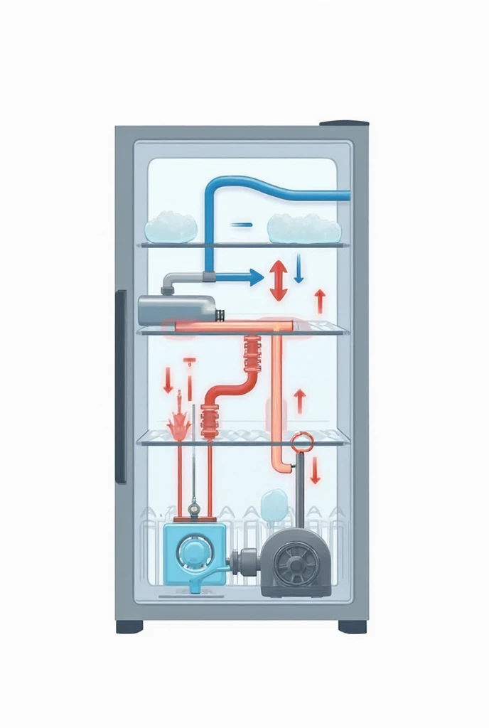 "A clean, high-resolution 2D technical illustration of a refrigeration ...