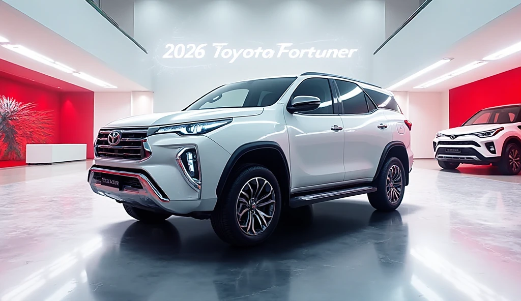 2026 Toyota Fortuner, shine white, bold chrome grille, aggressive LED ...
