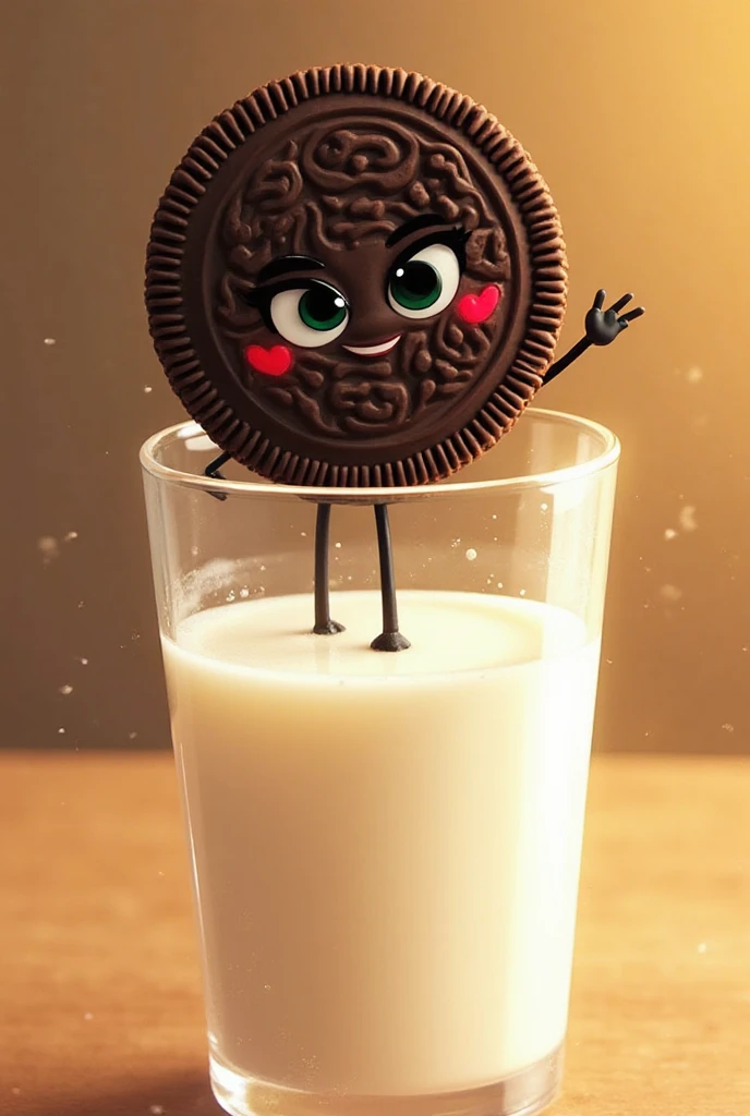 Stylized Oreo cookies with a boyish face and thin hands hesitantly ...