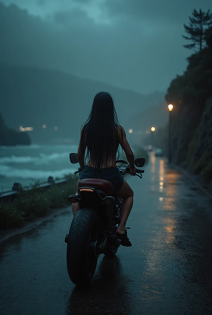 1girl,alone,long hair,rough skin,wet hair,Micro_shorts , dark - SeaArt AI
