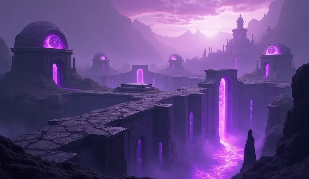 "Abandoned realm of purple crystal structures, mysterious warp gates ...