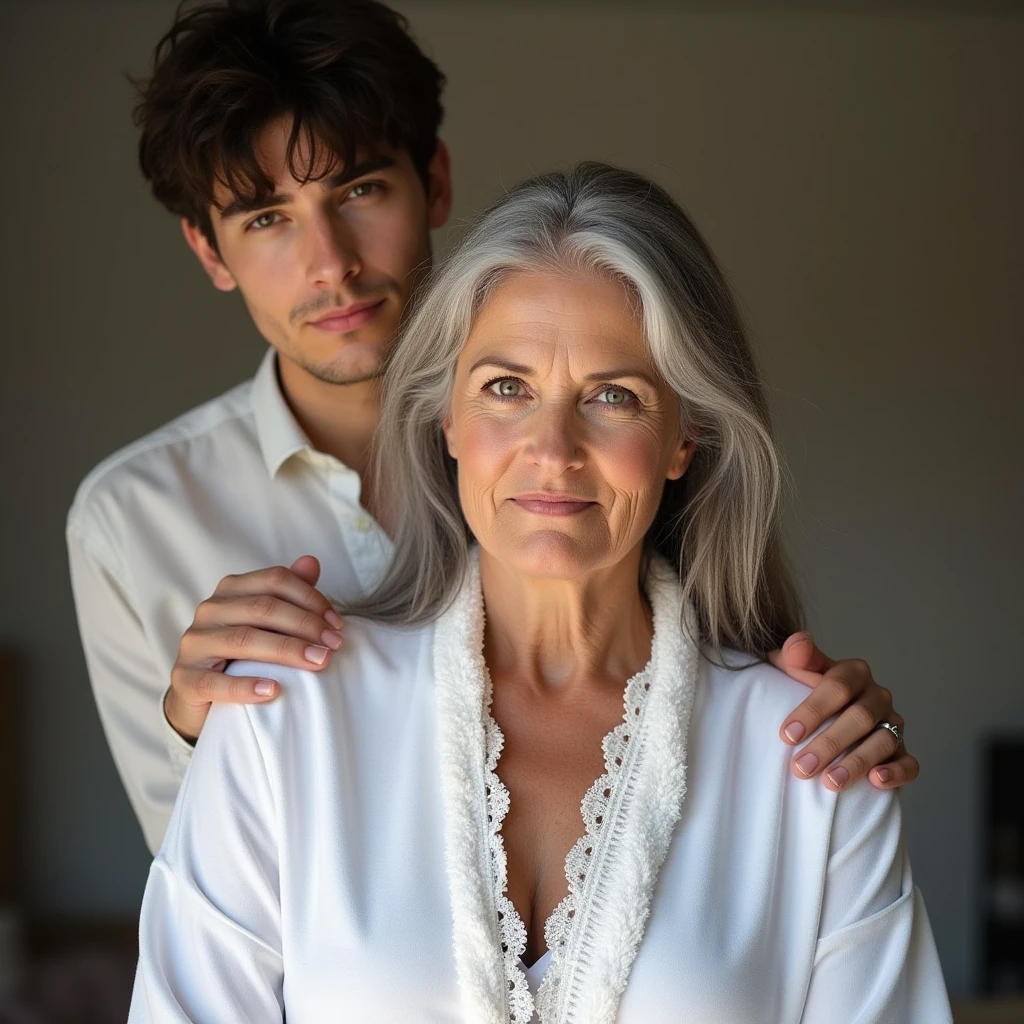 A medium shot of a well-groomed, elegant 45–55 year old European woman ...