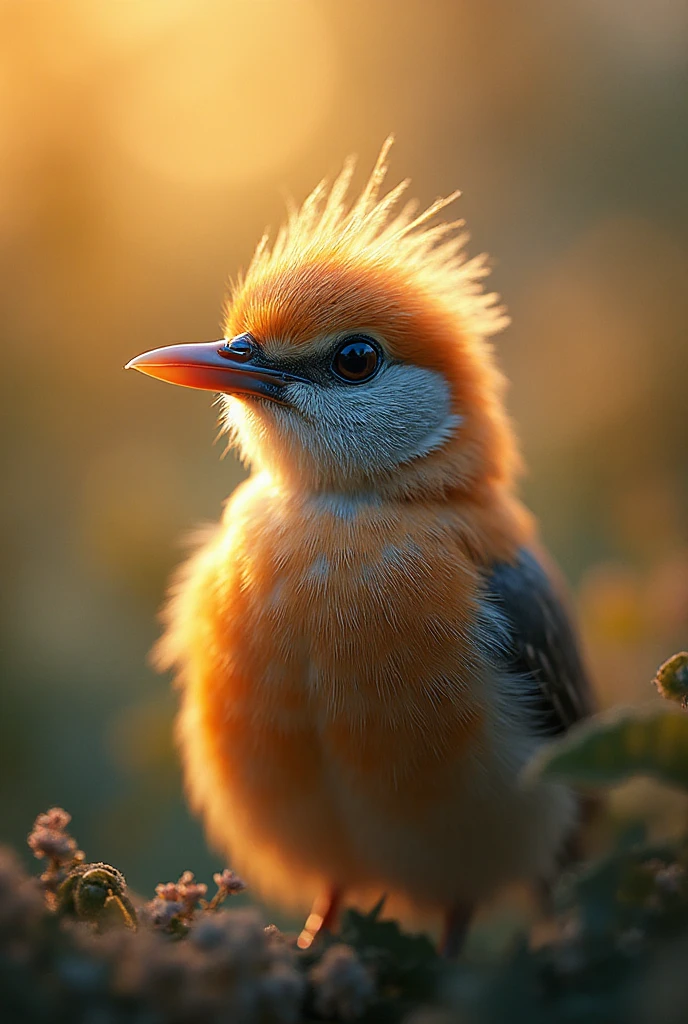 A mesmerizing close-up portrait of a gorgeous little bird illuminated ...