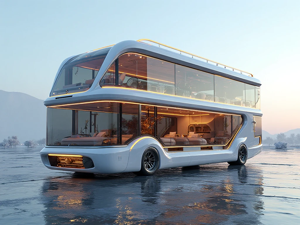 Futuristic double decker luxury motorhome, glossy pearl white with ...