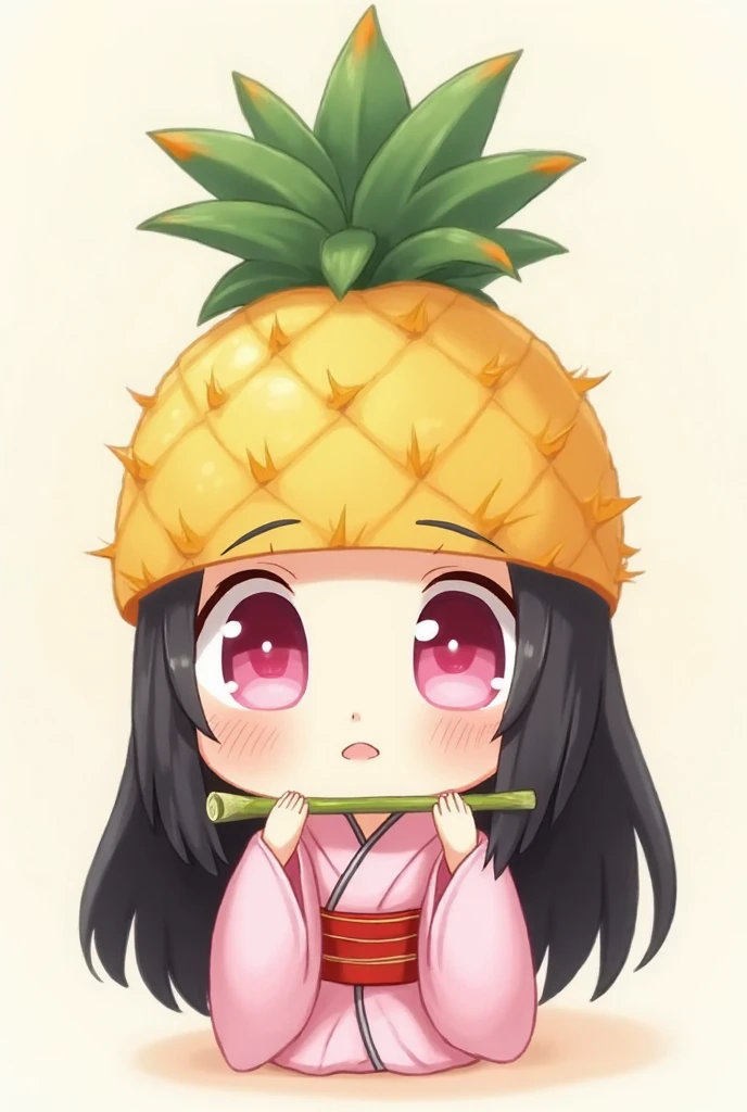"Super cute anime chibi, pineapple-shaped head with crown of green ...