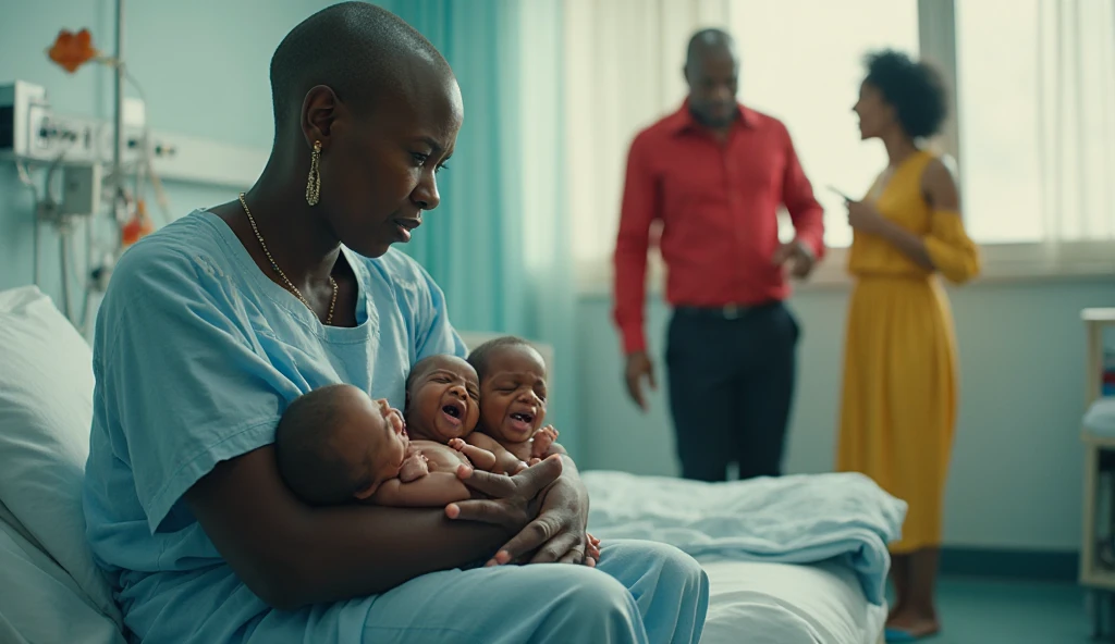 Ultra-realistic emotional hospital scene, African woman sitting on the ...