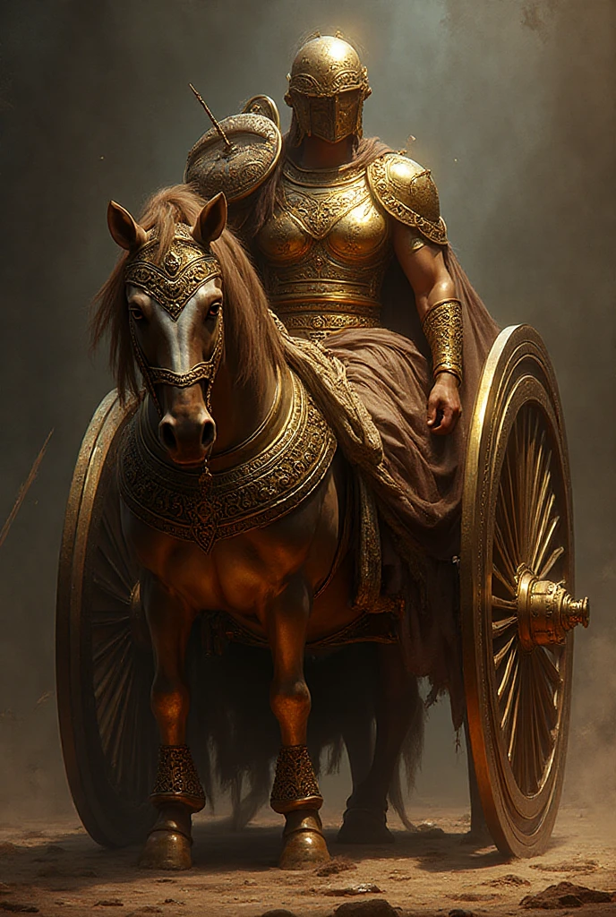 "Main defensive feature of a chariot: a large curved bronze frontal and ...