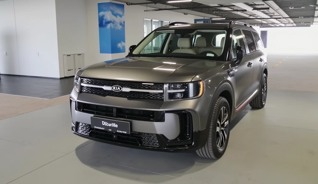 Side front view of the Kia Telluride full-size SUV in a matte grey ...