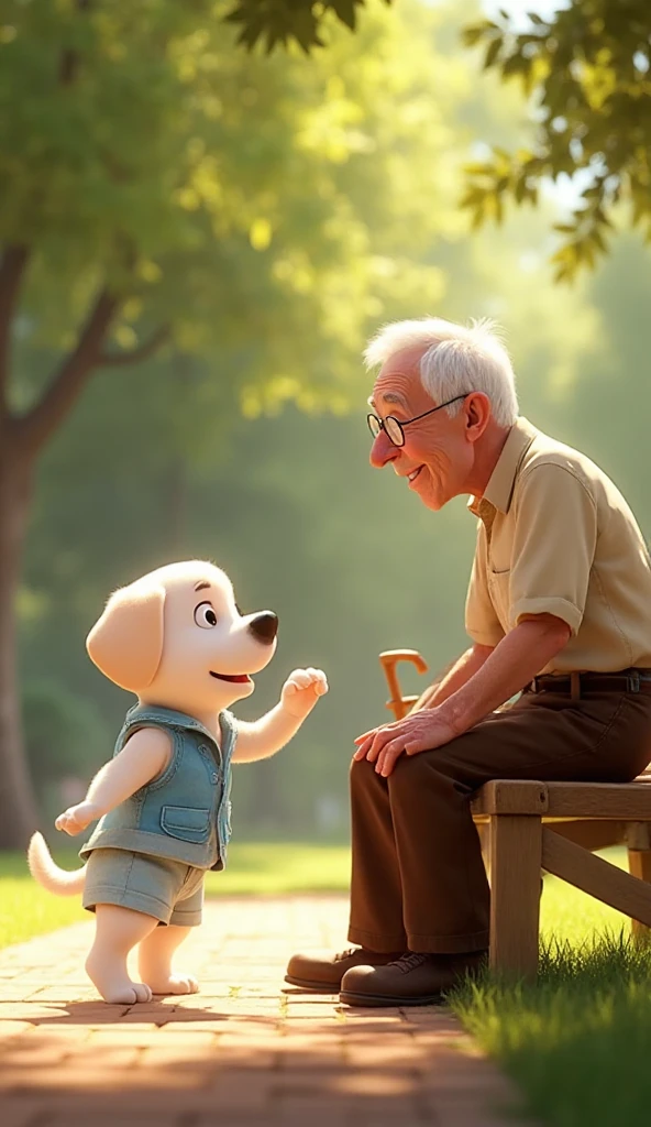 Scene 1 (8s) 1A: A cute small white Labrador puppy in Pixar 3D cartoon ...