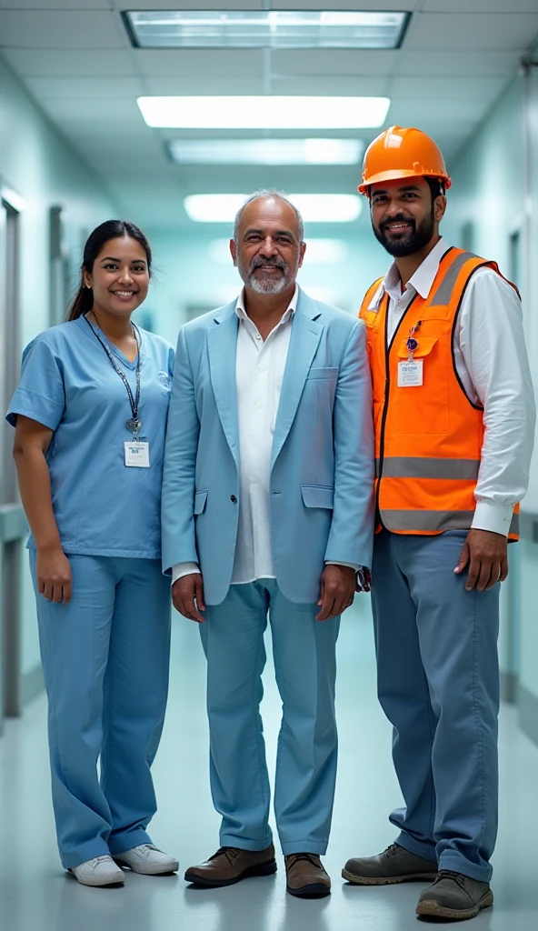 Overview of three Peruvian professionals standing together in the area ...