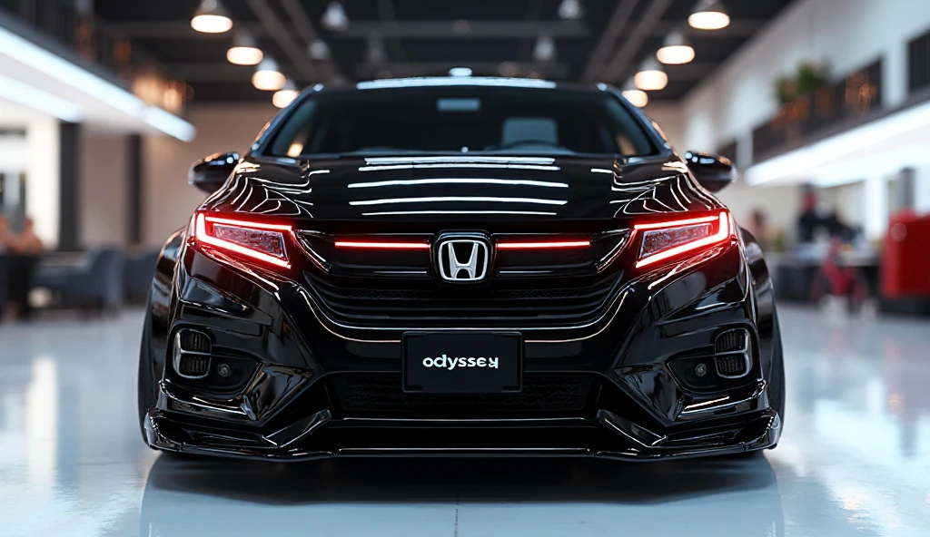 ,3D render of a heavily modified (Honda Odyssey)in(black )colour ...