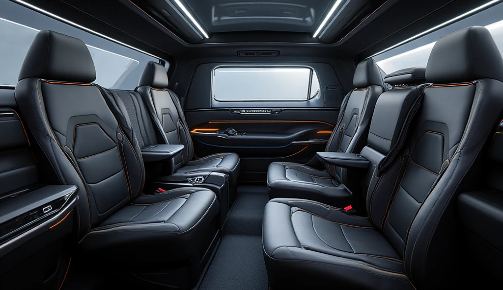 A 3D render of the back seat interior of the 2026 (Hyundai Staria EV ...