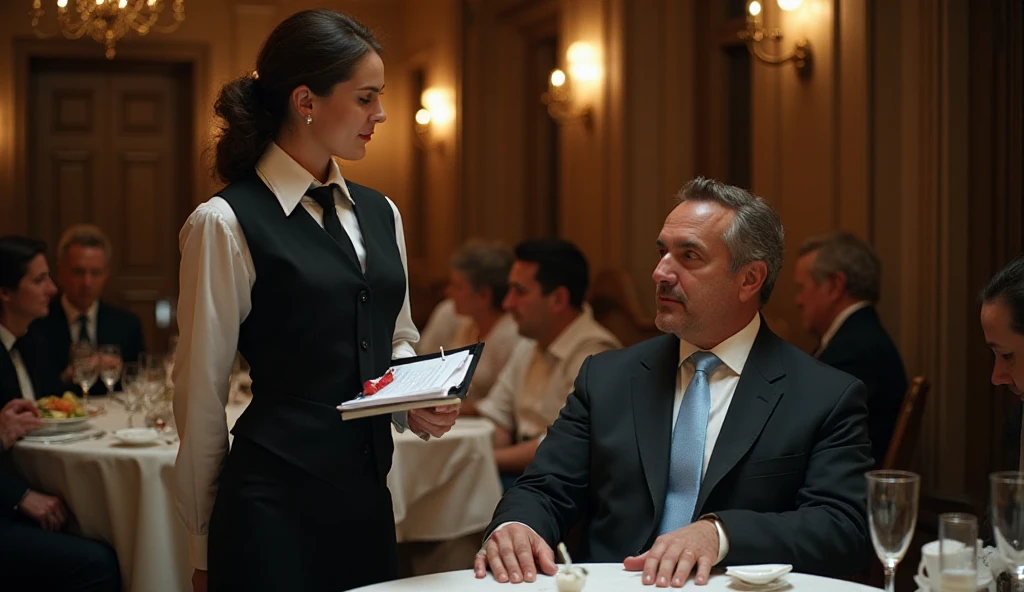 Ultra-realistic photo of a fine dining restaurant scene. A professional ...