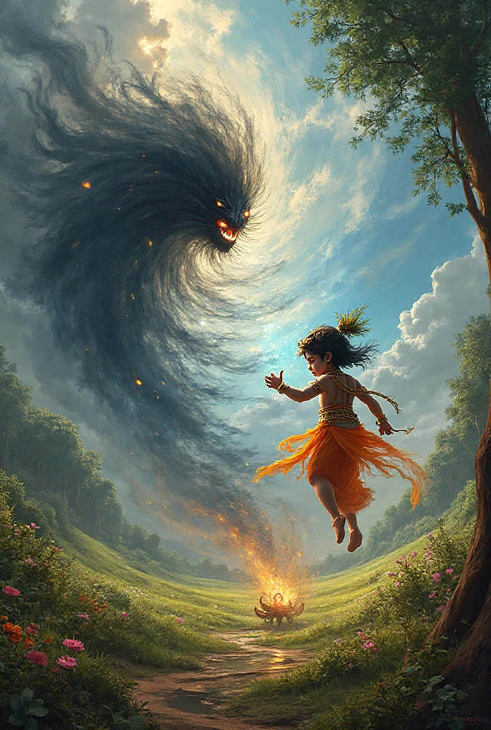 Trinavarta versus Krishna - SeaArt AI