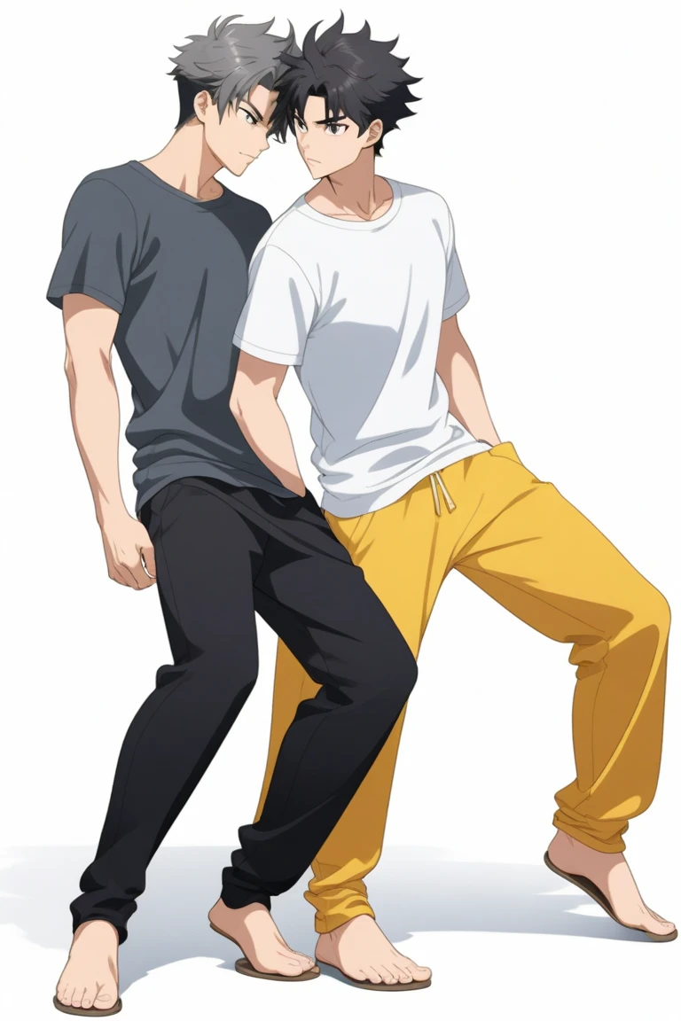 White background、anime style、Full Body、toe to toe、 male、Dark gray hair ...