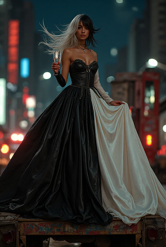 Pemotretan mode 8K, flashy half-platinum half-black hairstyle - SeaArt AI