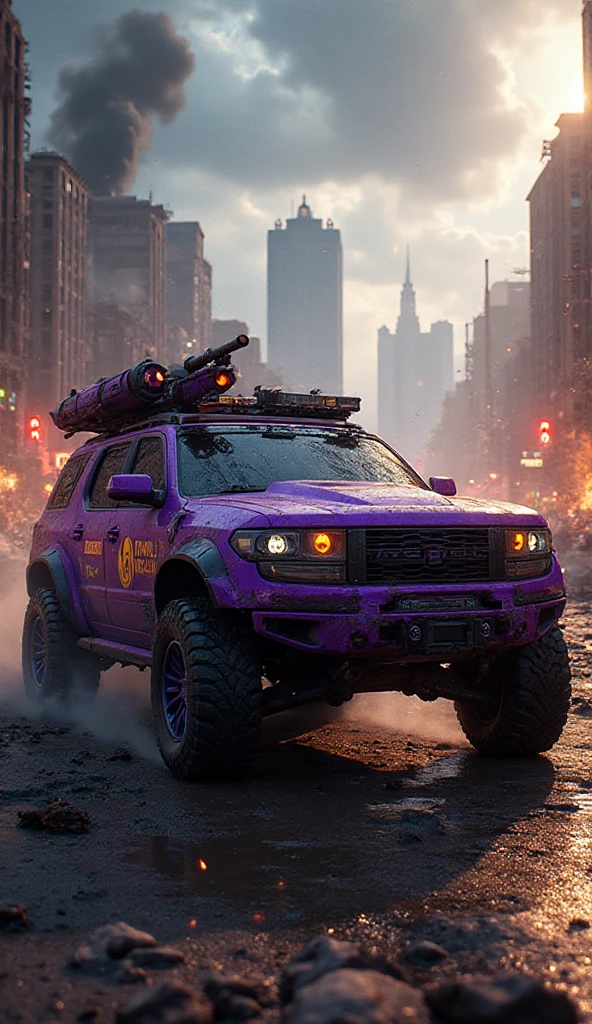 A hyper-realistic, ultra-detailed ranch-style SUV painted in vivid ...