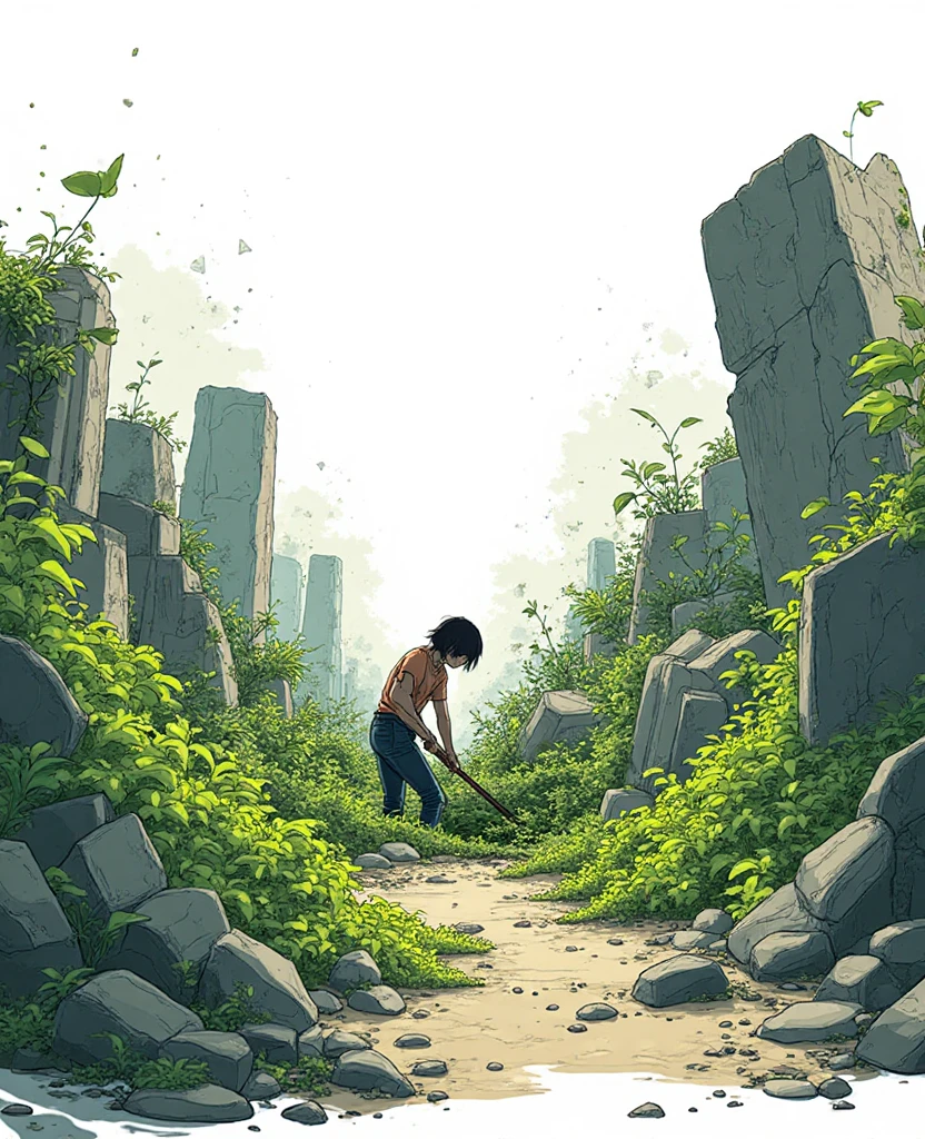 "Post-apocalyptic ruined garden with lush green plants growing amidst ...