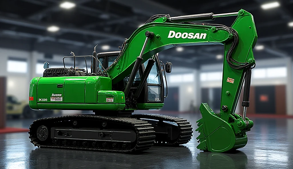 2026 Doosan DX530 excavator, green color, ultra HD, shining body ...