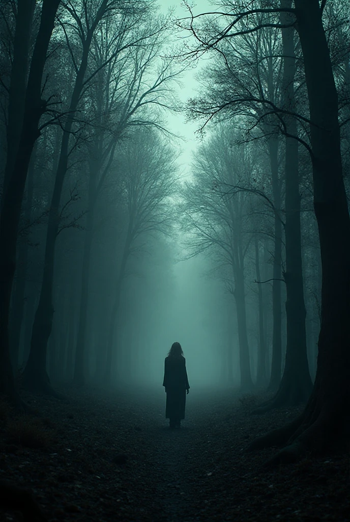 A4 format, mysterious quiet forest filled with strange eerie trees ...