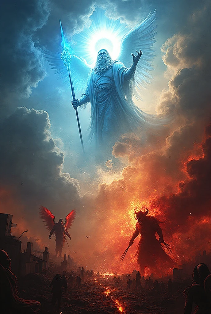 War of God and demon, in the upper right corner is the sky and the ...