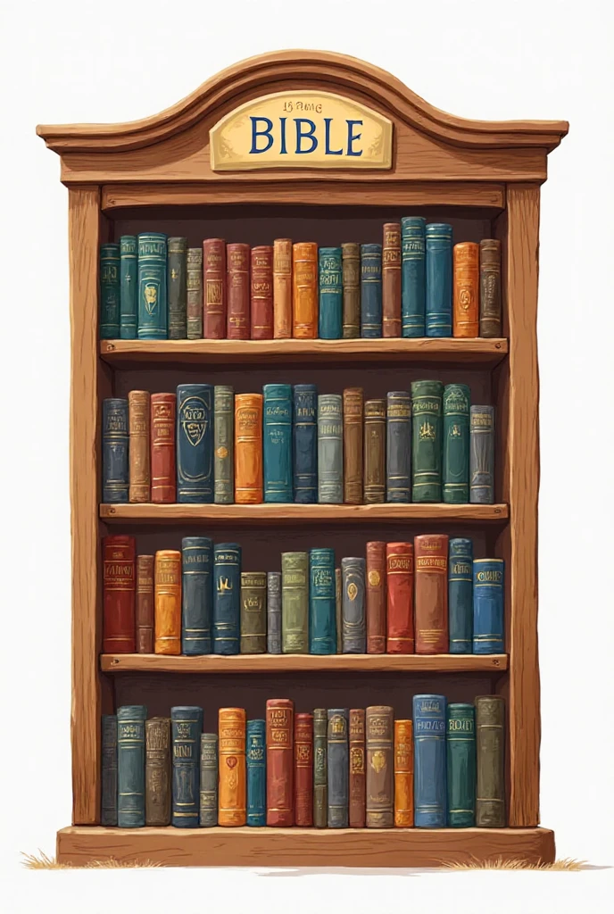 Create an educational illustration of a wooden bookcase with a large ...
