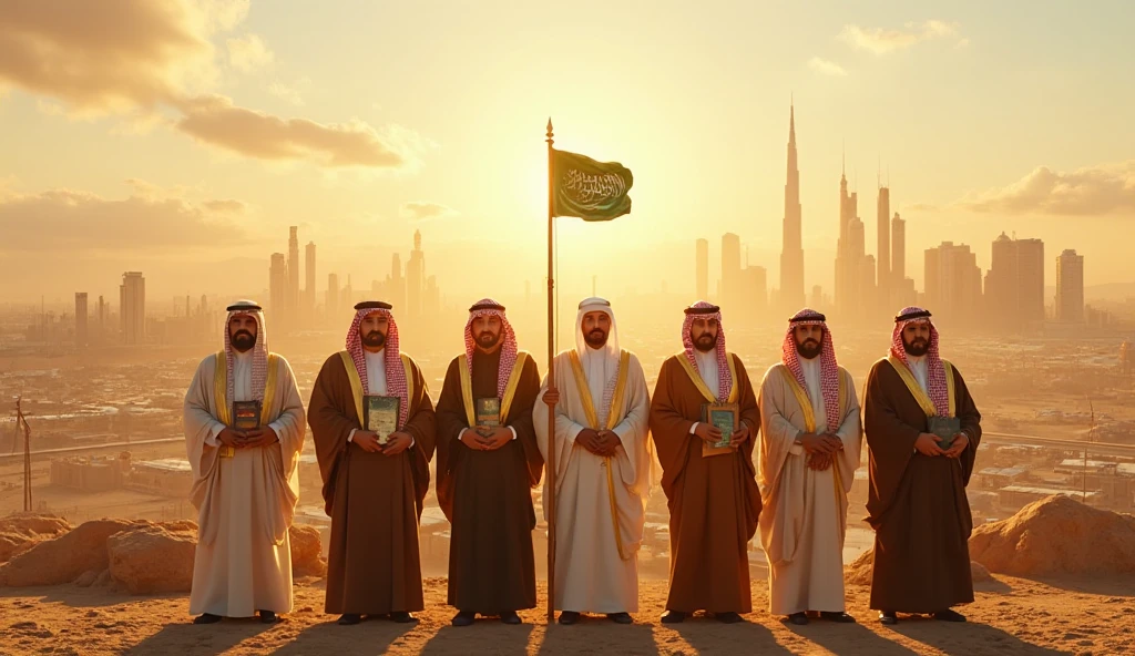 A symbolic historical scene showing the legacy of Saudi kings after ...