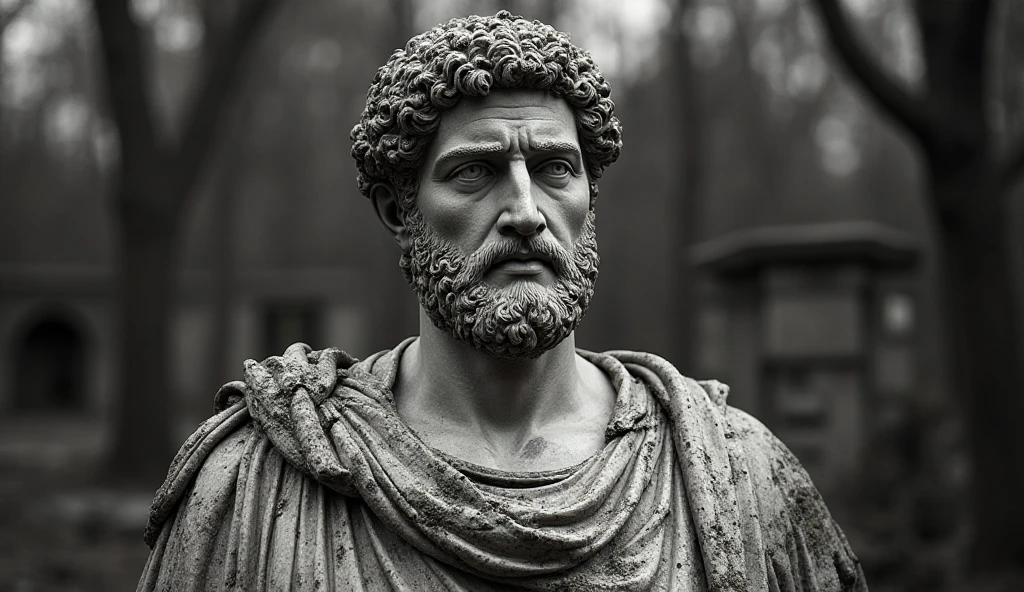 A grayscale forward full of a Roman bust. The subject is a male - SeaArt AI