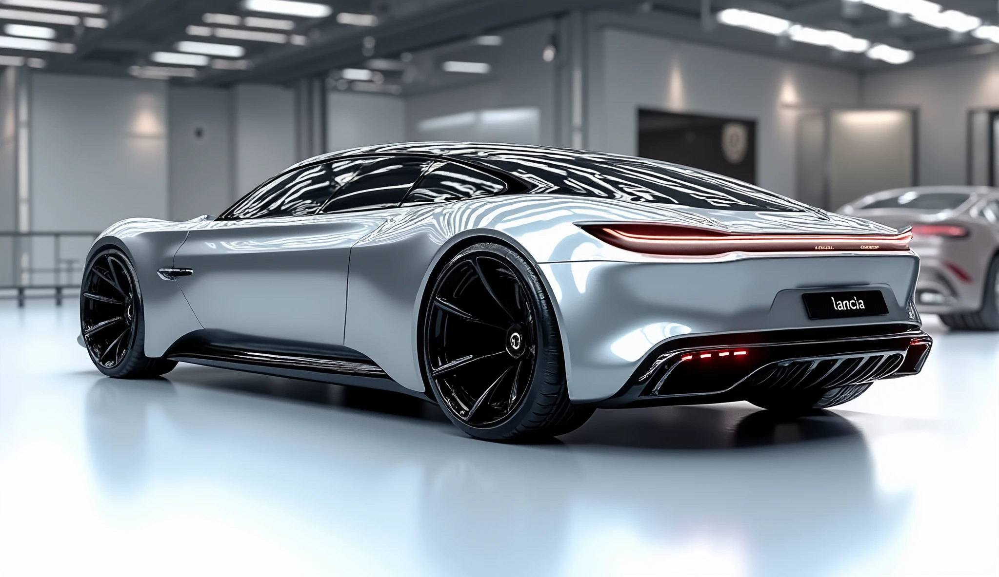 Ultra-detailed 3D render, side left view of a futuristic 2026 Lancia ...