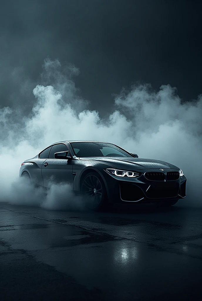 Give me a 4k wallpaper of bmw with smoke and write name ali on image ...