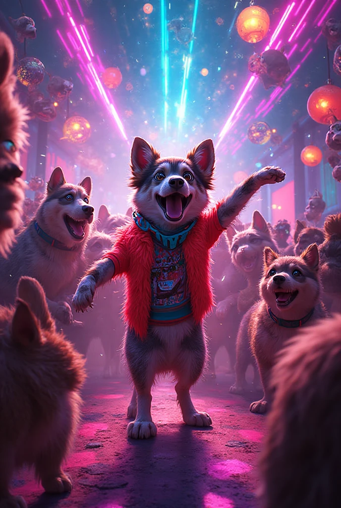 Dog having a rave party - SeaArt AI