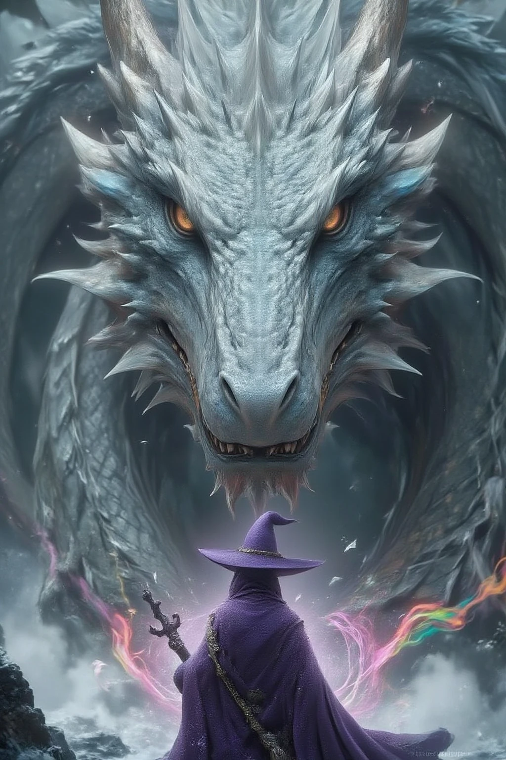 A huge dragon and a wizard, exquisitely illustrated, 8K, ultra - SeaArt AI