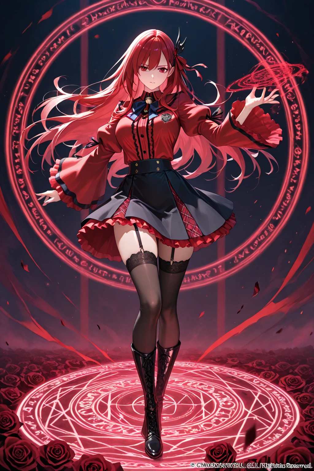 Fantastic High School Girl Uniform, Crimson Ruffle Blouse, Black Rose ...
