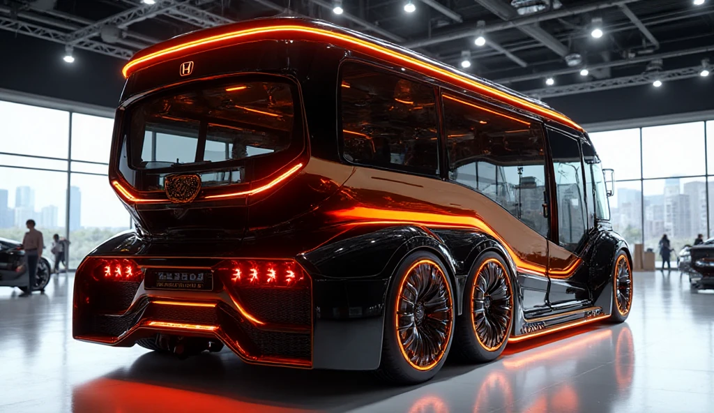 Ultra-realistic back side view of a futuristic Honda luxury motorhome ...