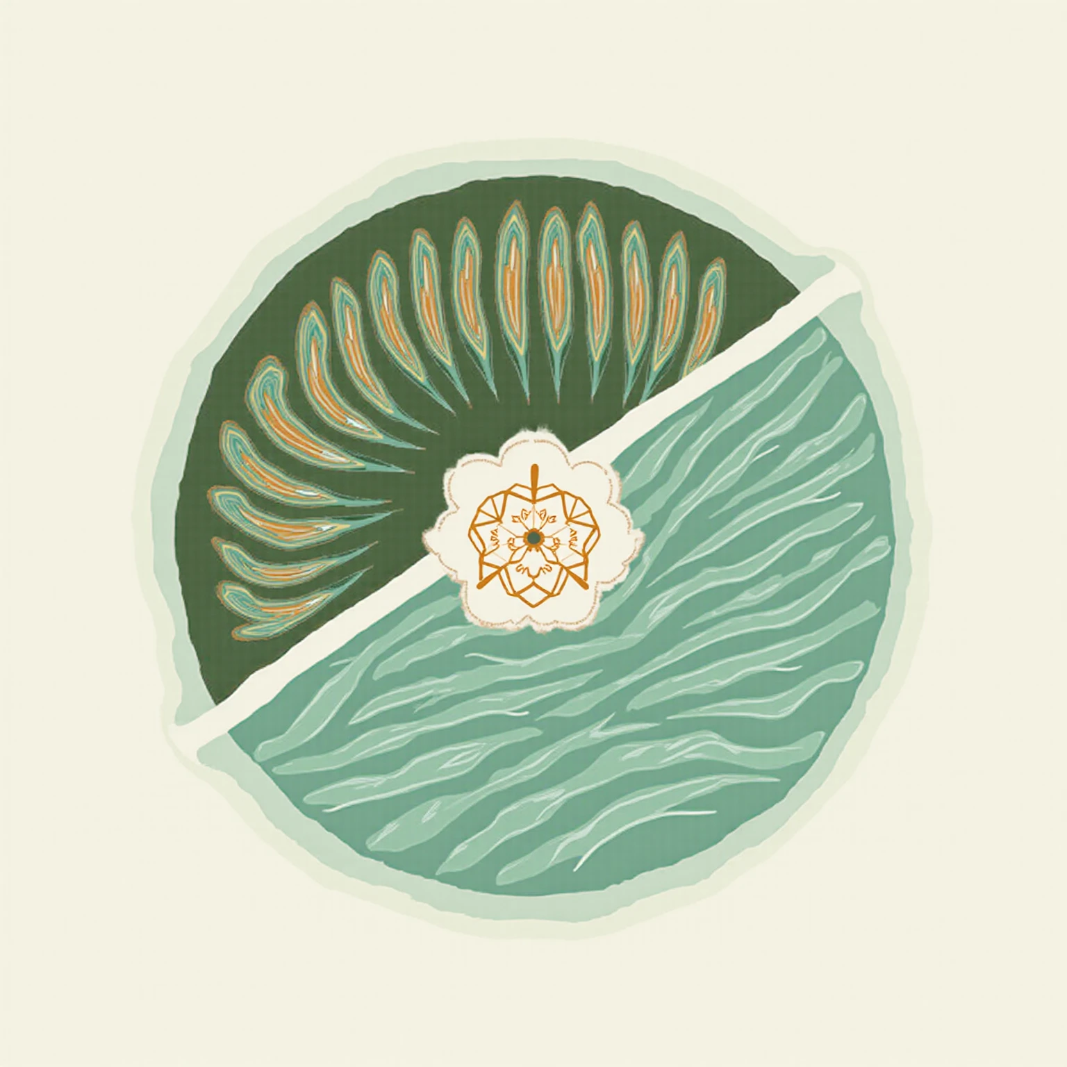 "Logo in the form of a perfectly balanced circle, divided by a smooth ...