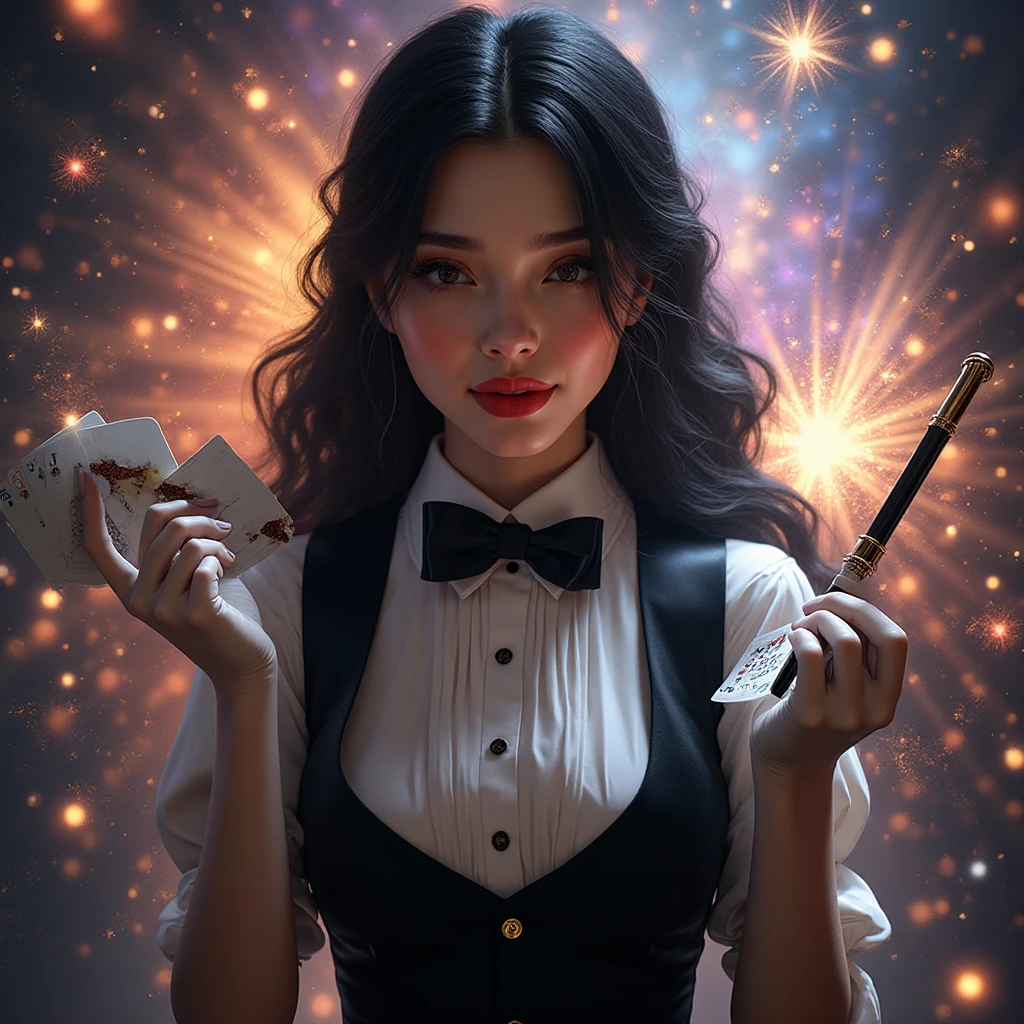"ultra-detailed portrait of a powerful illusionist, seen from the waist ...